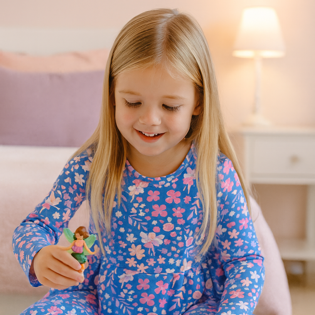Navy Fairy Garden Swirly Girl Dress | Kids Twirl Outfit– Sweet Bamboo