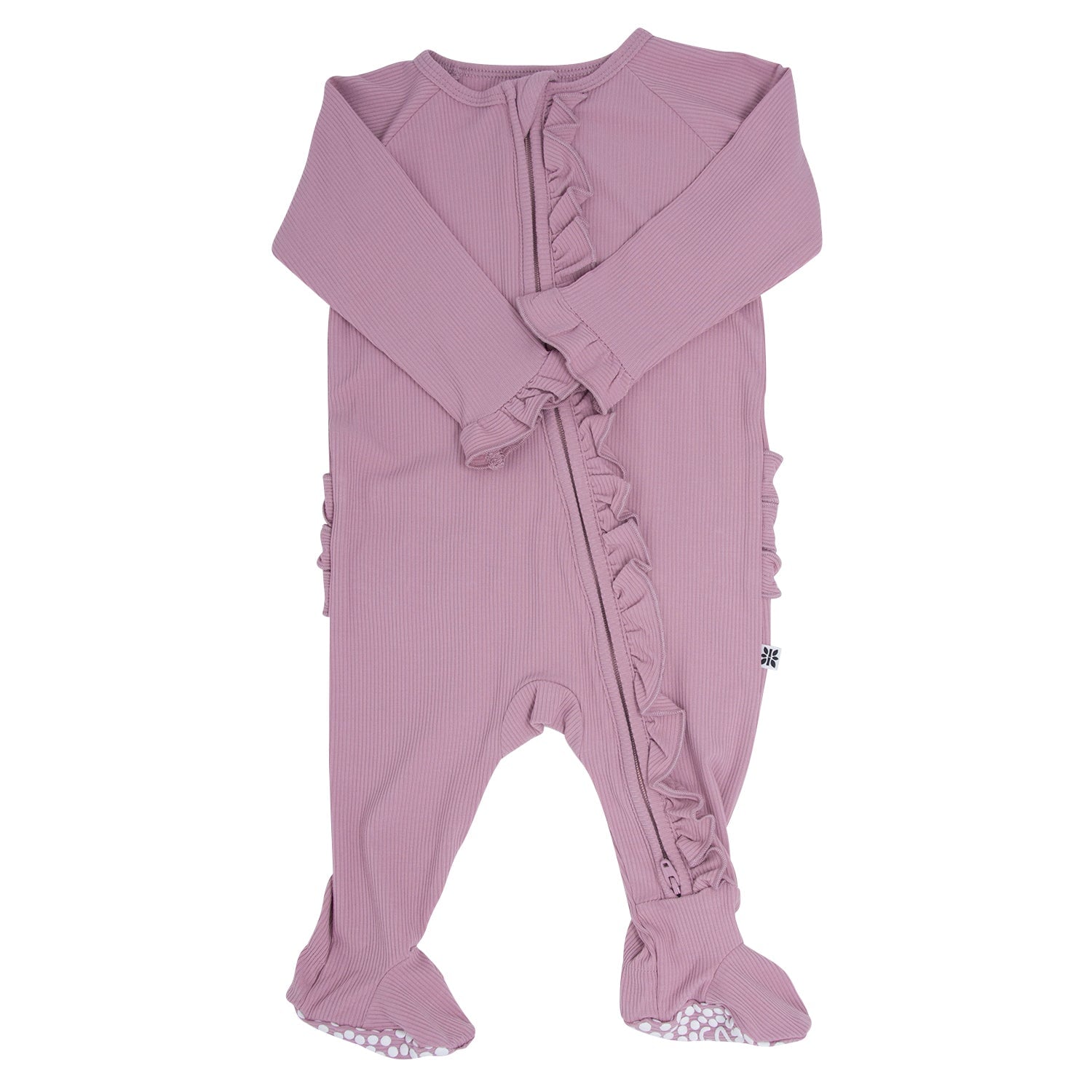 Ruffle Footie Petunia Pink Rib– Sweet Bamboo