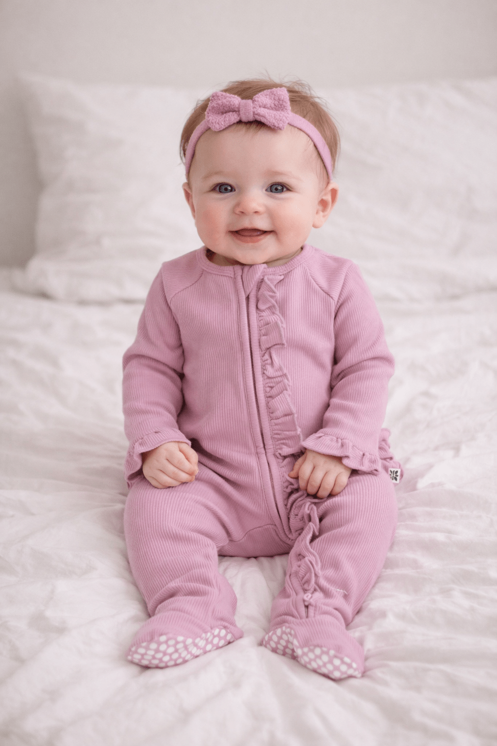Ruffle Footie Petunia Pink Rib– Sweet Bamboo