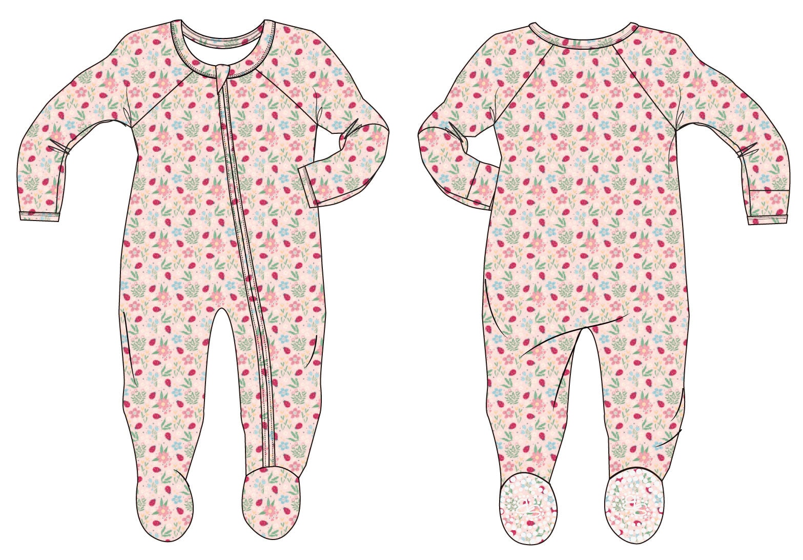 Ladybug Flower Garden Zipper Footie– Sweet Bamboo